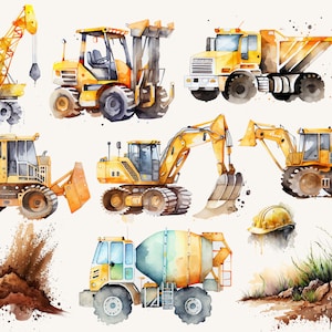 WATERCOLOR CLIPART, Construction Vehicles Art Scrapbooking Library Png ...