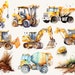 WATERCOLOR CLIPART, Construction Vehicles Art Scrapbooking Library Png ...
