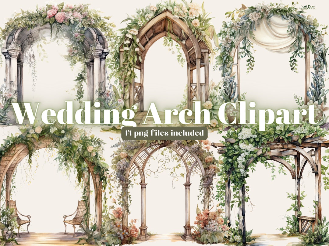 Leafy Floral Arches Clipart, Watercolor Wedding Clipart, Wedding Arch ...