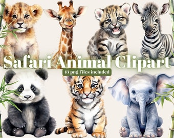 Safari Animals Clipart Watercolor, Clipart for Commercial Use ...