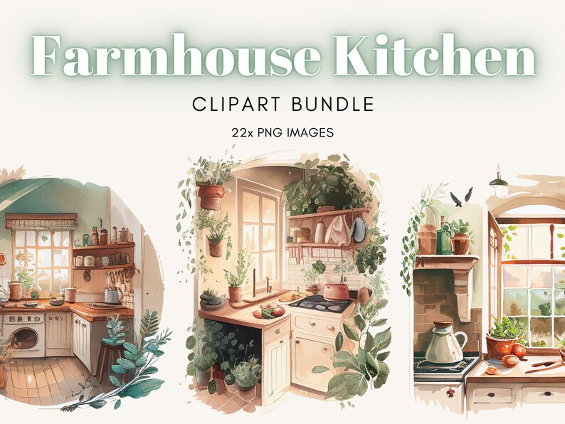 Watercolour Cottagecore Kitchen Clipart Bundle Cottage - Etsy