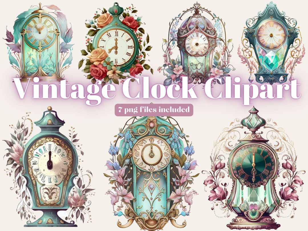 Watercolor Floral Clocks Clipart - Cute Rustic Floral Cottagecore Decor ...