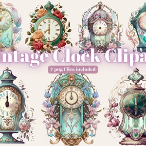Watercolor Floral Clocks Clipart Cute Rustic Floral Cottagecore Decor ...
