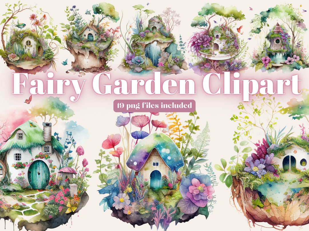 Watercolour Pastel Fairy Garden Clipart - Fantasy PNG Digital Image ...