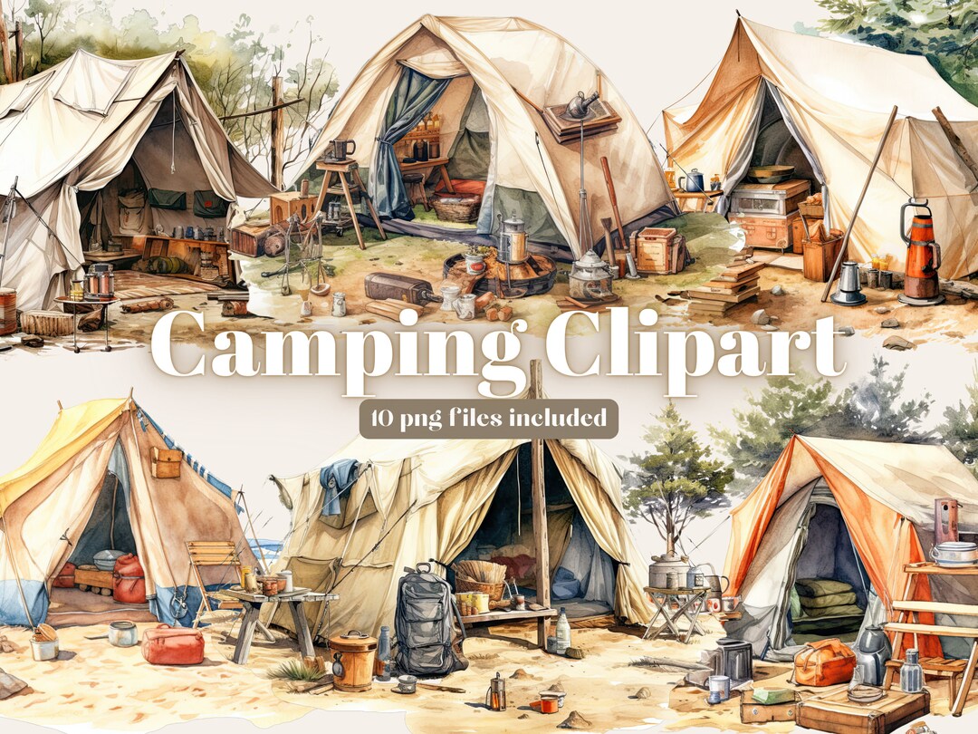 Summer Camping Watercolor Clipart Bundle, Transparent PNG, Travel ...