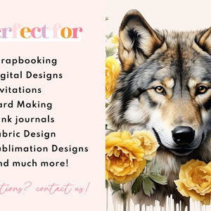 Wolf and Roses Watercolor Clipart, Wolf Clipart, Wolf Moon Bundle PNG ...