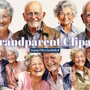 Watercolor Grandparents Clipart, Elderly, Clipart, Downloadable Clipart ...