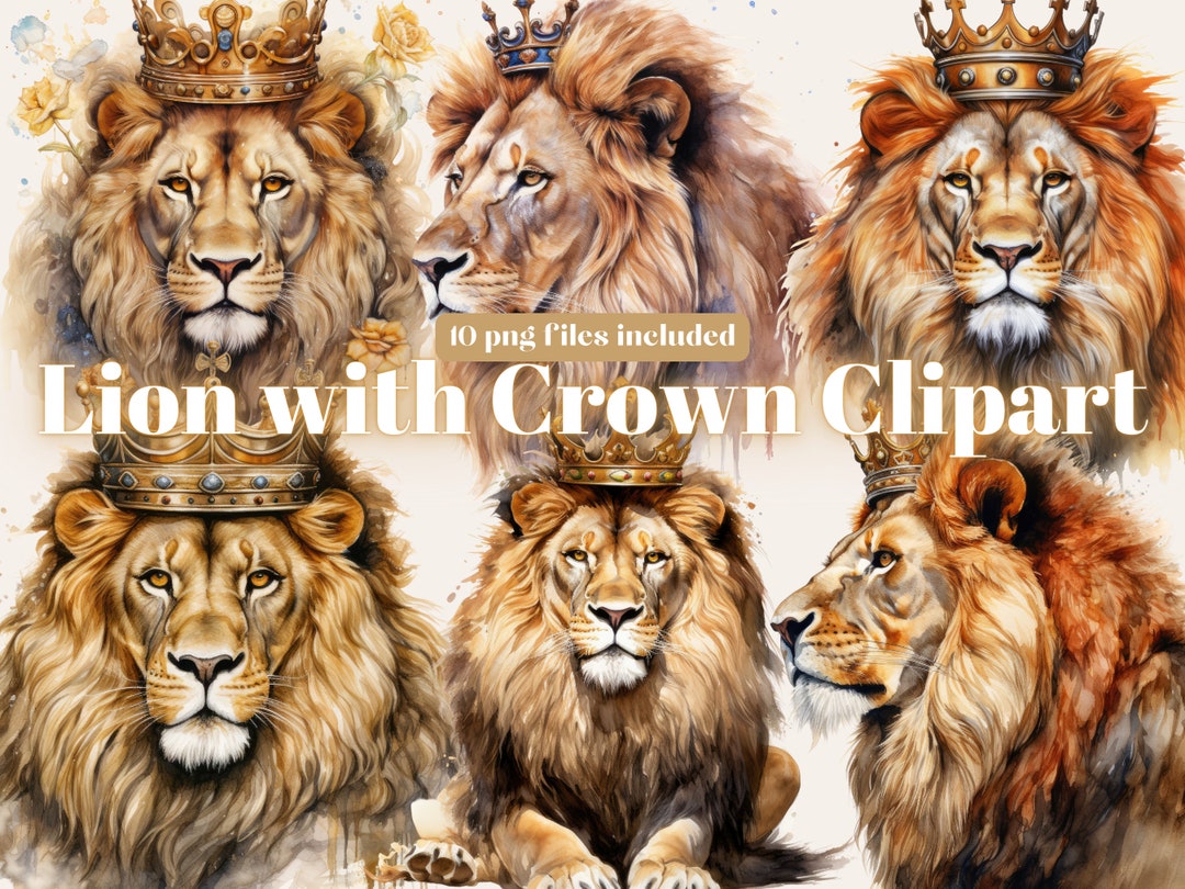 Lion With Crown Watercolor Clipart, King of Nature Lion Clipart Image ...