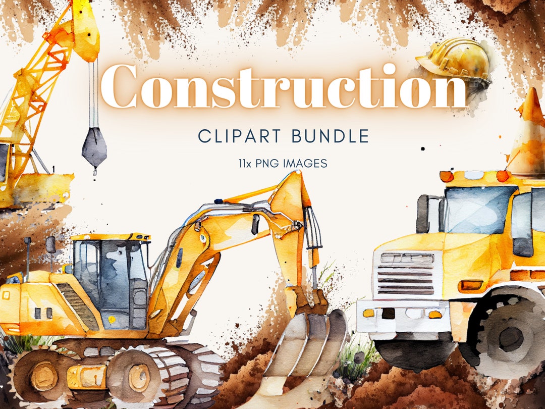 WATERCOLOR CLIPART, Construction Vehicles Art Scrapbooking Library Png ...