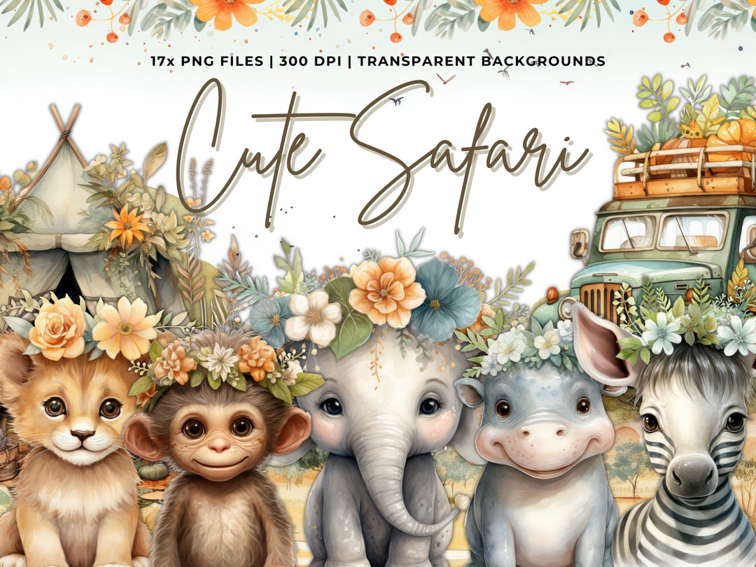 Safari Animals Clipart Watercolor, Jungle Safari Png, Baby Safari ...