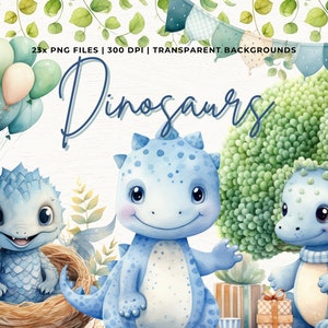 Cute Watercolor Dinosaur Clipart, Dinosaurs Clipart, Nursery Clipart ...