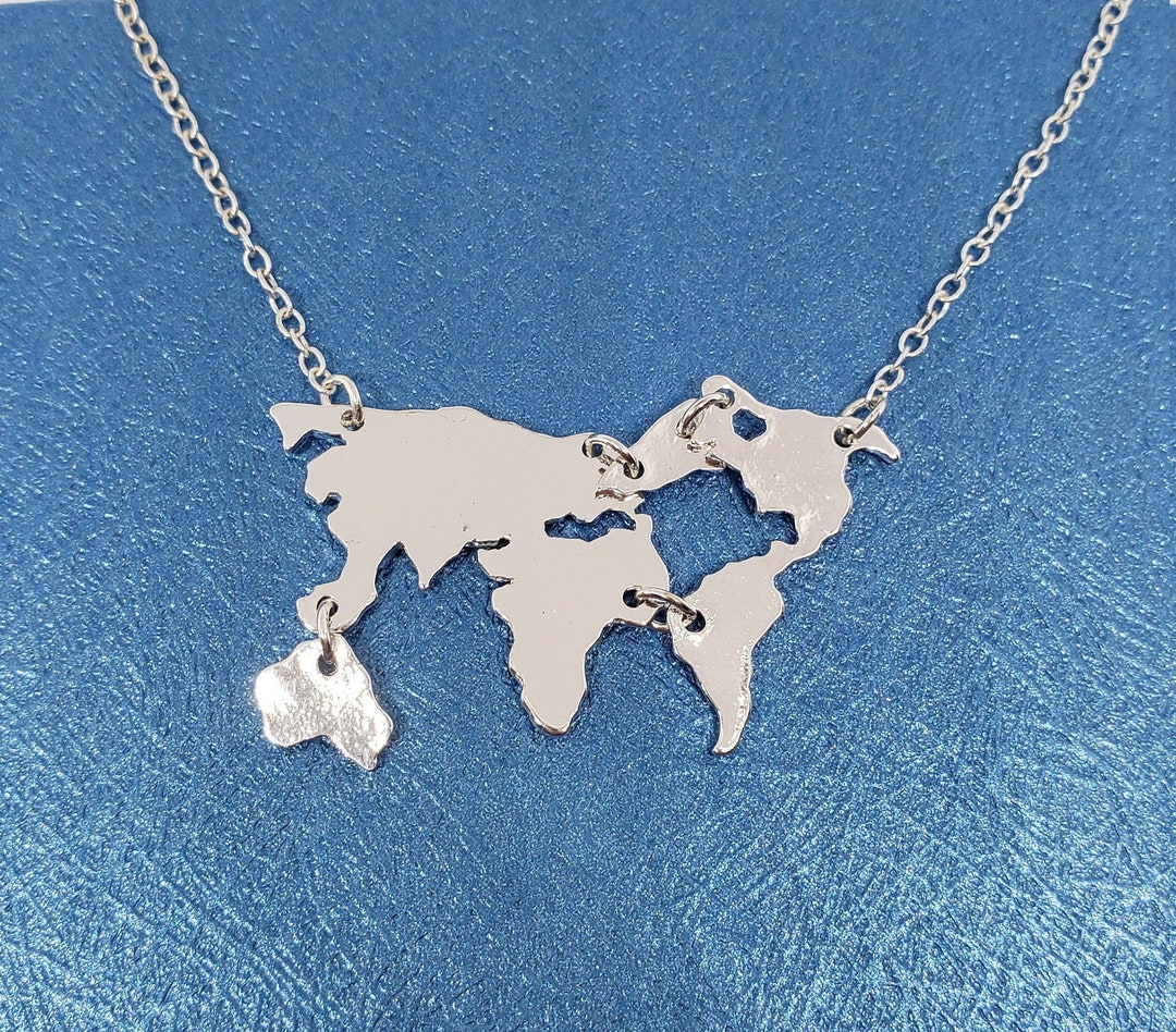 World Map Necklace - Travel Lover Silver Map Necklace W Adjustable ...
