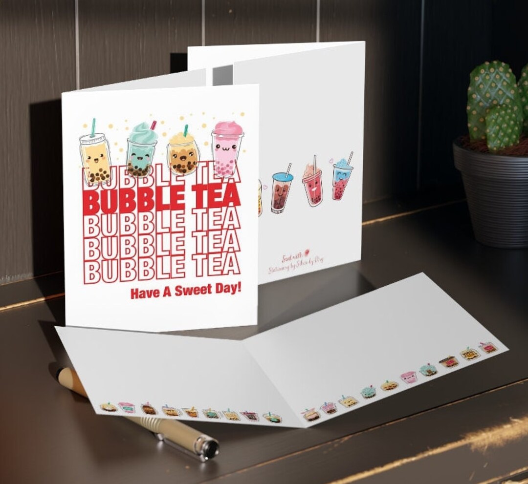 Boba Bubble Tea Card in Thank You Bag Print With Envelope & Matching ...