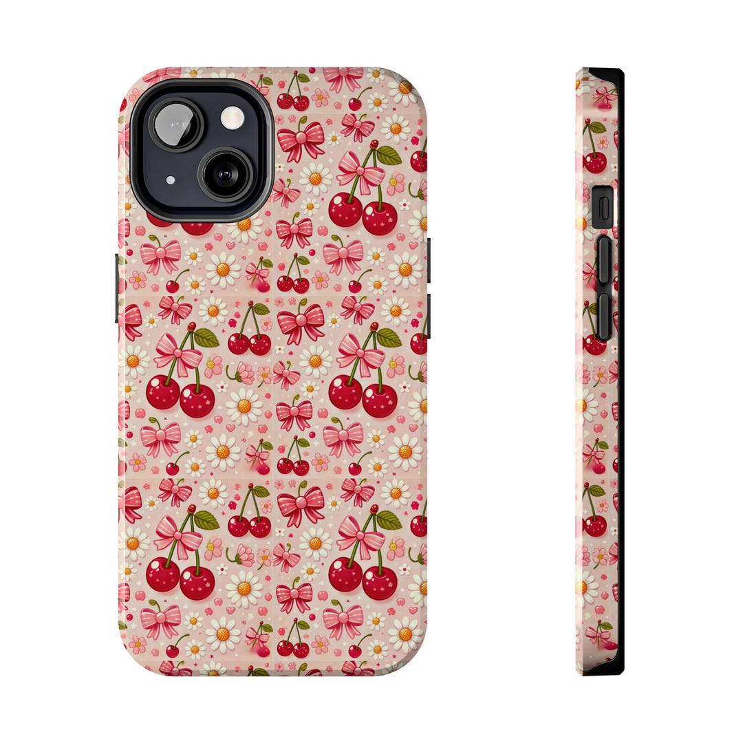 Cherry iPhone 16 Case, Coquette Pink Cherries Pattern Phone Cover, Cute ...