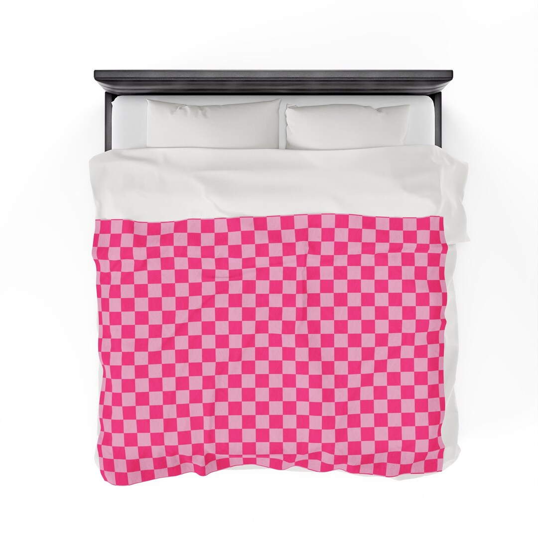 Pink Checkered Velveteen Plush Blanket - Etsy