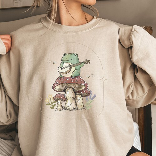 Frog On A Mushroom Sweatshirt Cute Frog Sweatshirt Milf Man Etsy