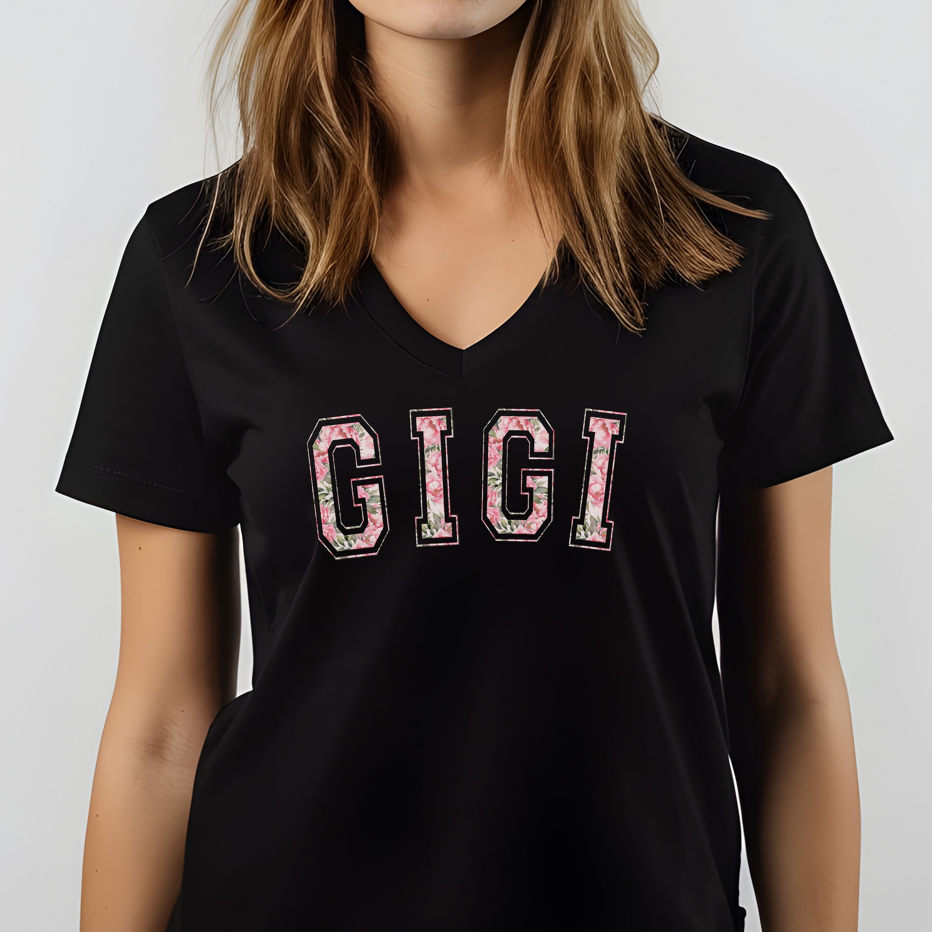 Gigi V-neck Tshirt, Gift for Gigi, V Neck Gigi Shirts, Floral Gigi ...