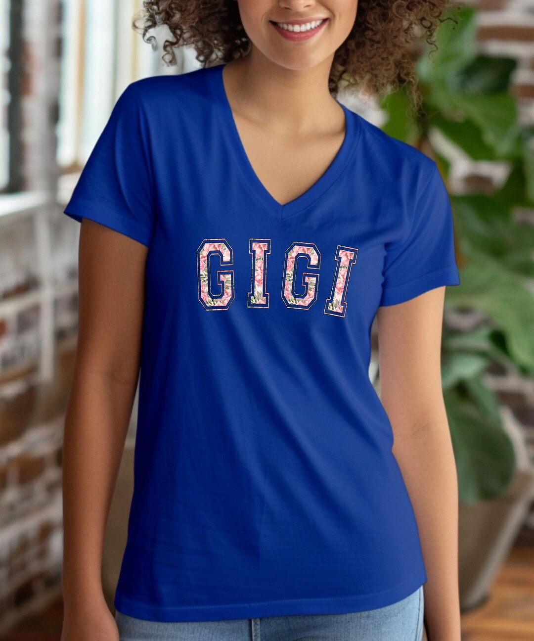 Gigi V-neck Tshirt, Gift for Gigi, V Neck Gigi Shirts, Floral Gigi ...