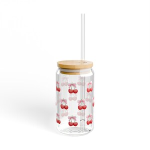 Cherries Glass Tumbler, Coquette Cherry Glass Mug, Ice Coffee Cup With ...