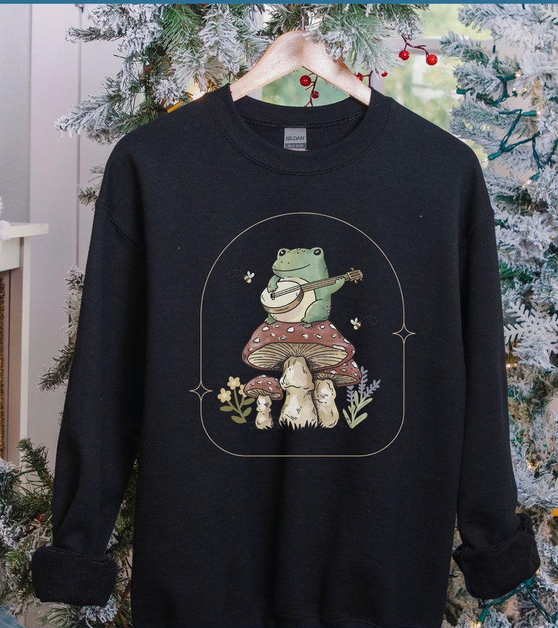 Frog On A Mushroom Sweatshirt Cute Frog Sweatshirt Milf Man Etsy