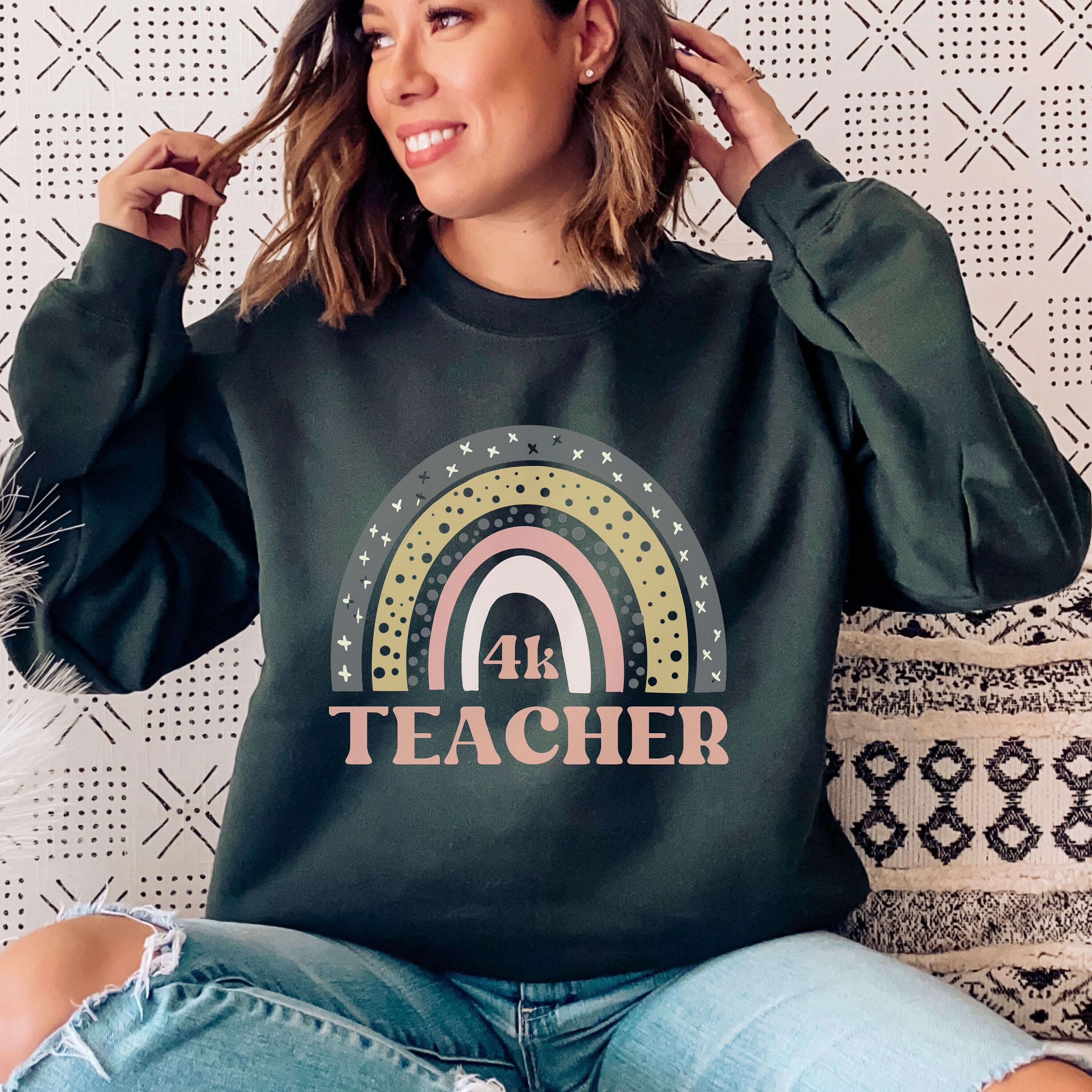 Teacher 4K Sweatshirt 4K Teacher Rainbow Sweatshirt Teacher - Etsy