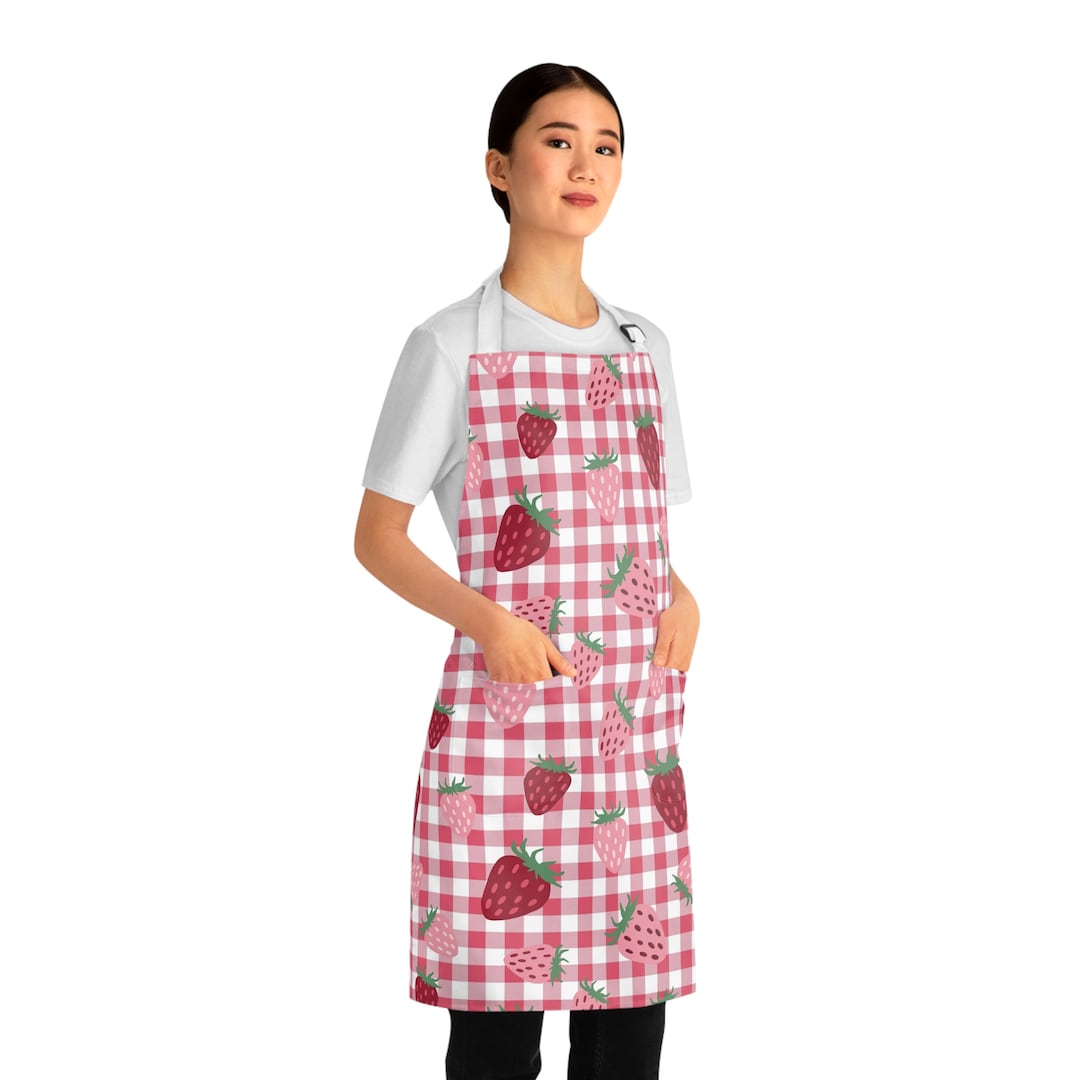 Strawberry Checkered Apron, Aprons for Women, Gift for Baker, Berry ...