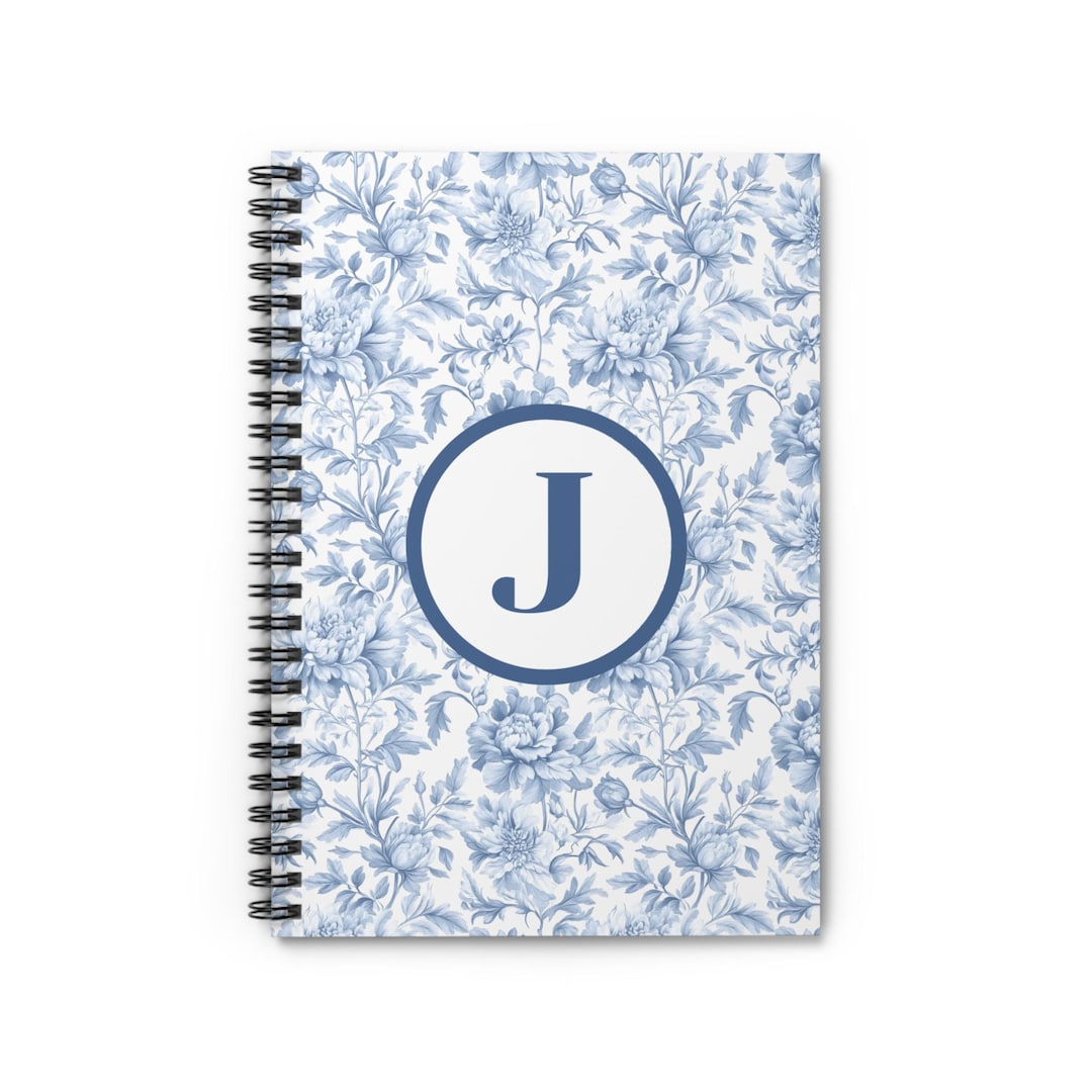 Personalized Journal Toile Blue Floral, Initial Journals Customized ...