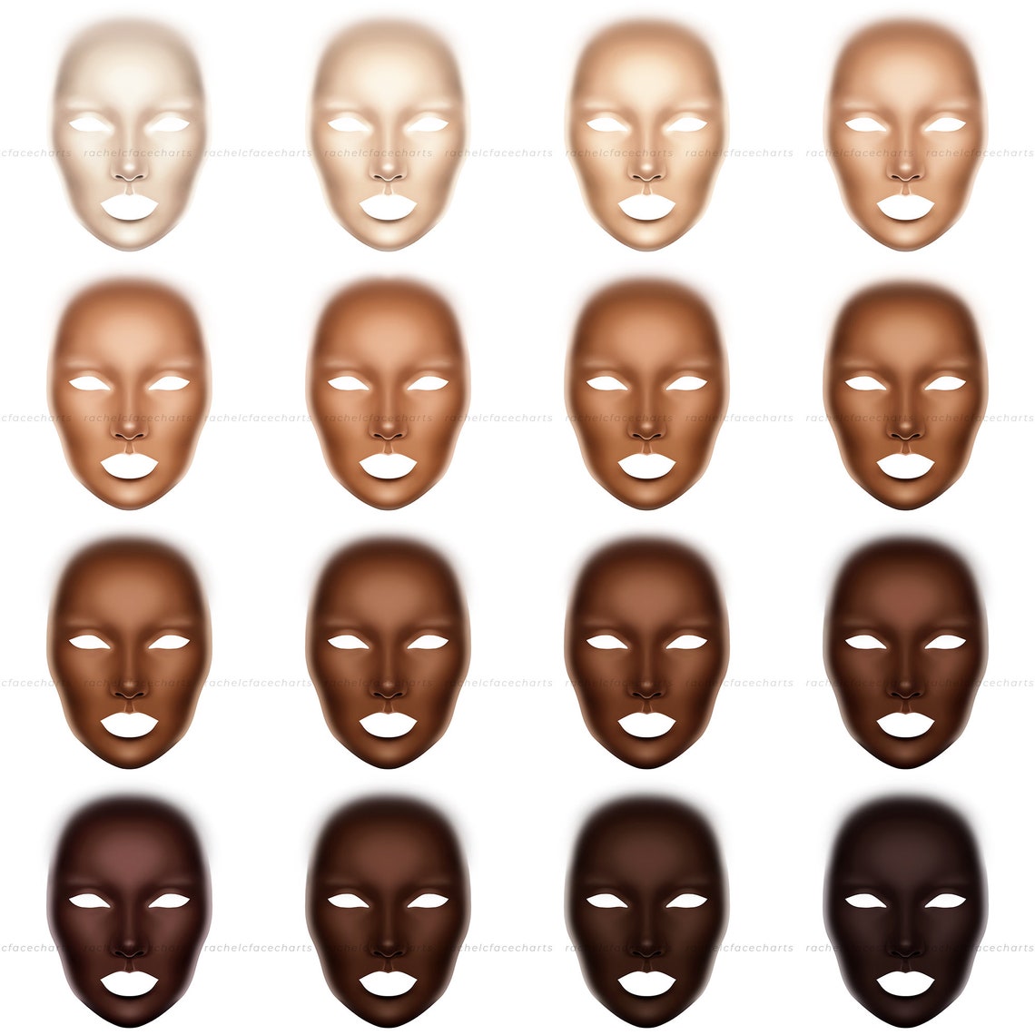 Face Chart Skin Bases (16 Colours) | Photoshop, Procreate, Krita, Clip ...
