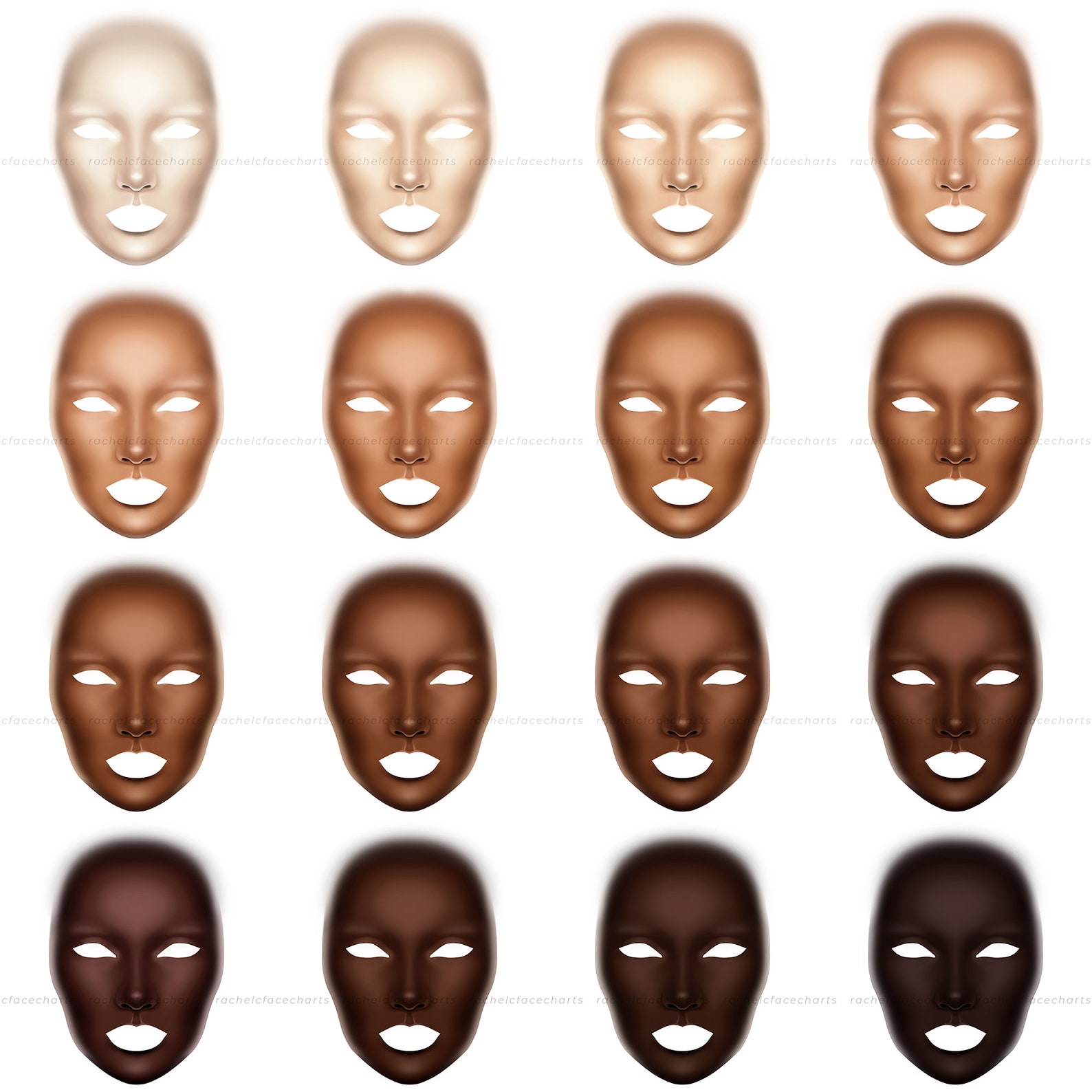 Face Chart Skin Bases (16 Colours) | Photoshop, Procreate, Krita, Clip ...