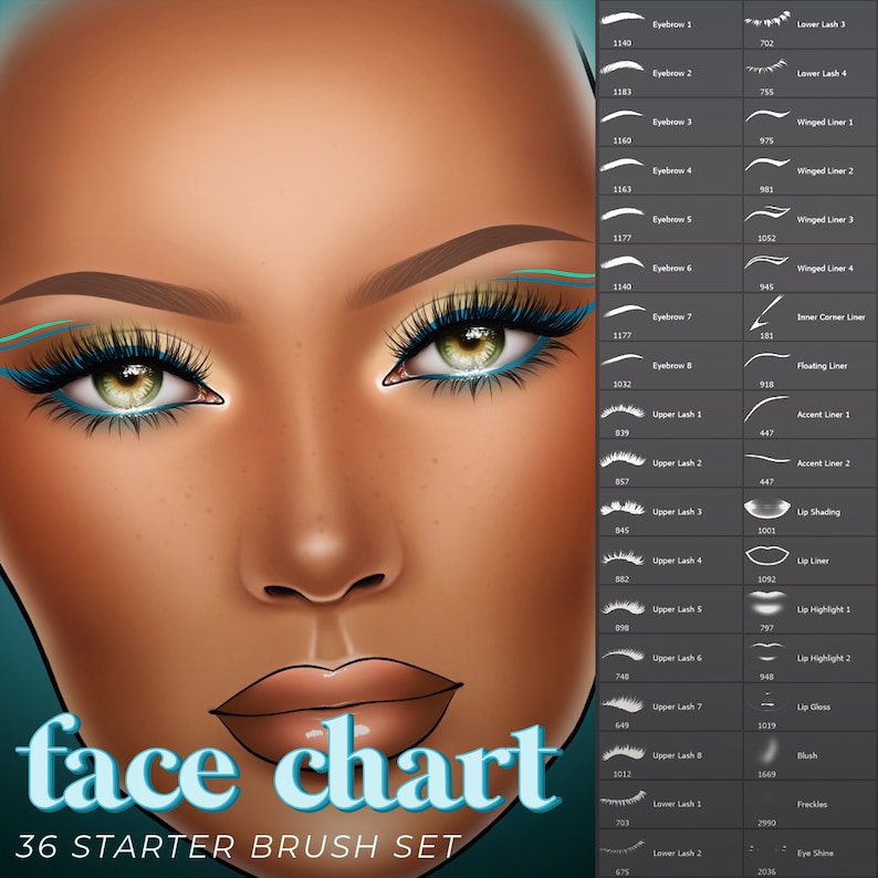 Face Chart Ultimate 240-piece Bundle | Digital Brushes, Backgrounds ...