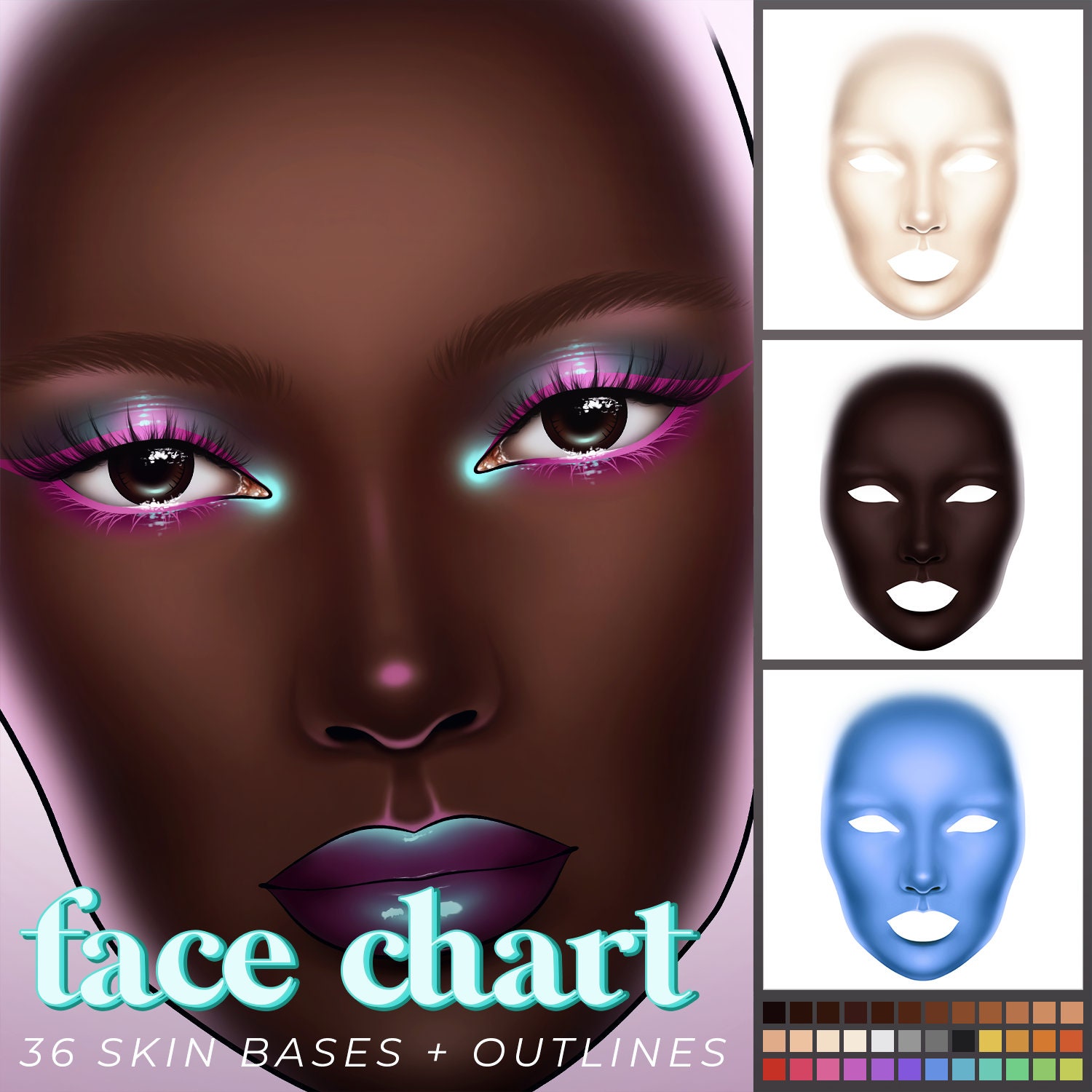 Face Chart Skin Bases (36 Colours) | Photoshop, Procreate, Krita, Clip ...