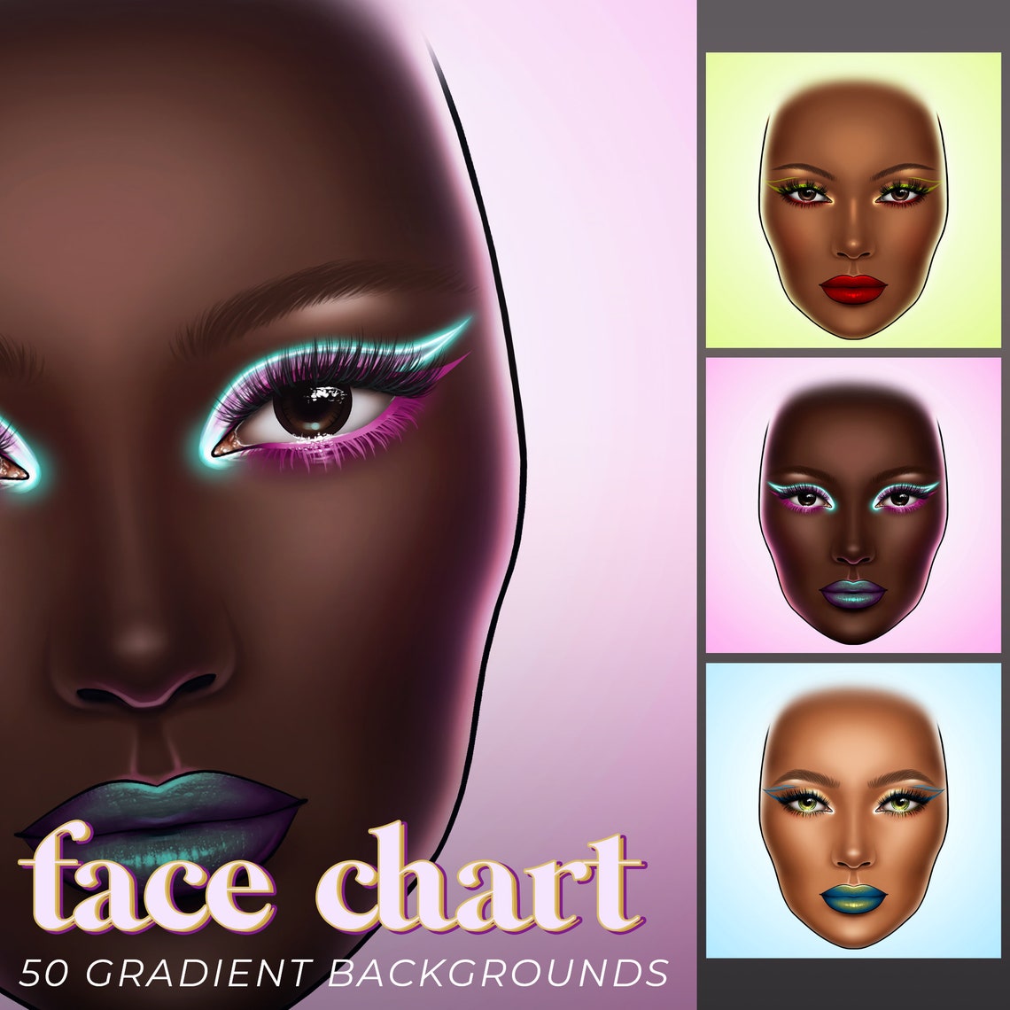 Face Chart Ultimate 240-piece Bundle | Digital Brushes, Backgrounds ...