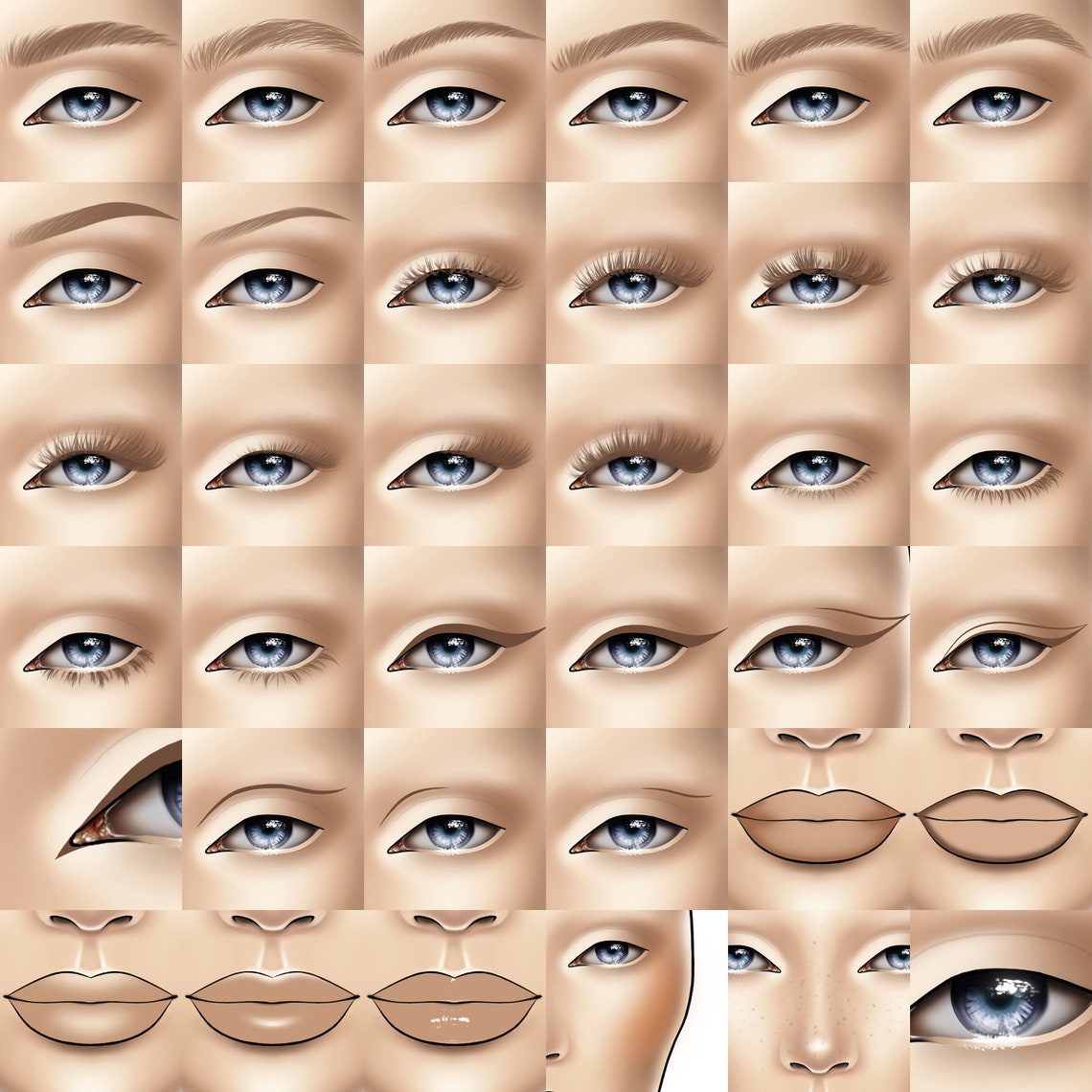 Face Chart 36-piece Starter Stamp Brush Pack | Photoshop, Procreate ...