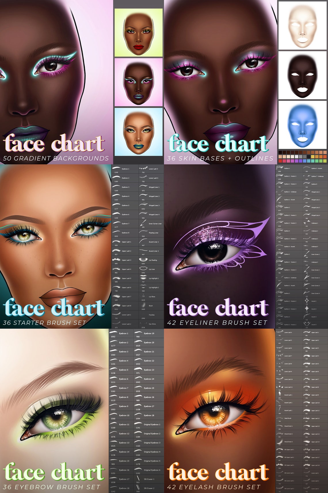 Face Chart Ultimate 240-piece Bundle | Digital Brushes, Backgrounds ...