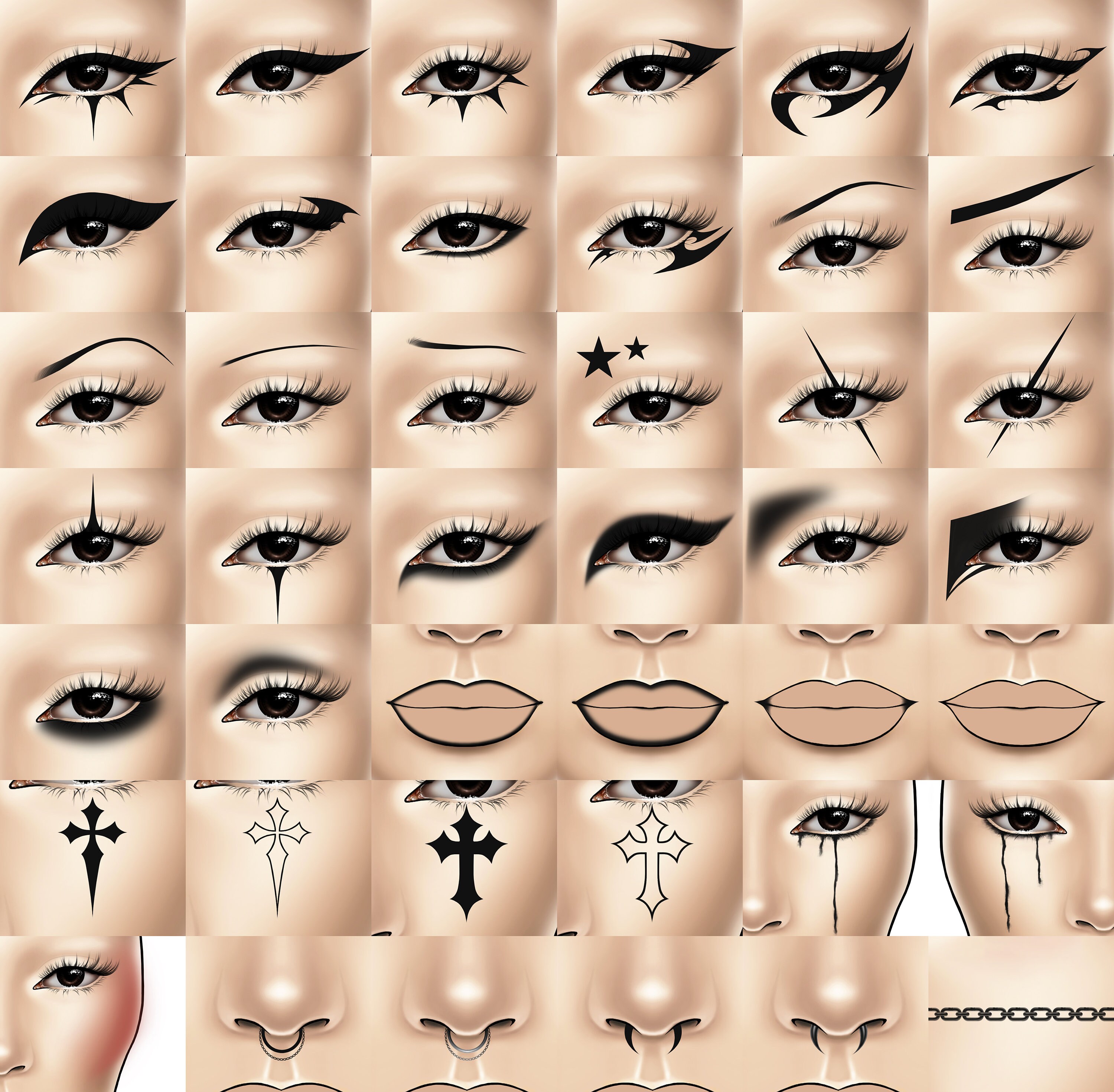 Face Chart 42-piece Gothic Stamp Brush Pack | Photoshop, Procreate ...