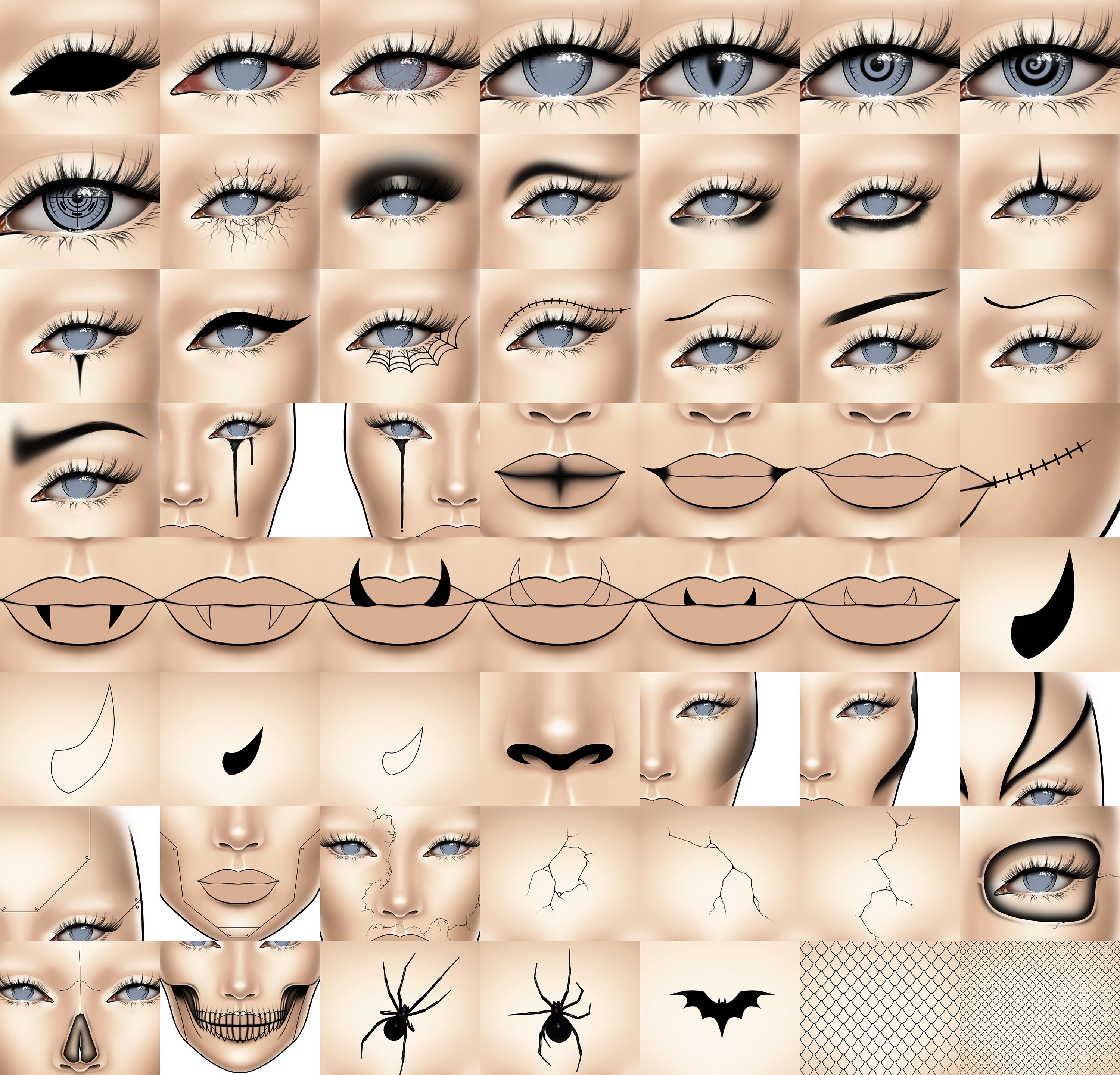 Face Chart 56-piece Halloween Stamp Brush Pack | Photoshop, Procreate ...