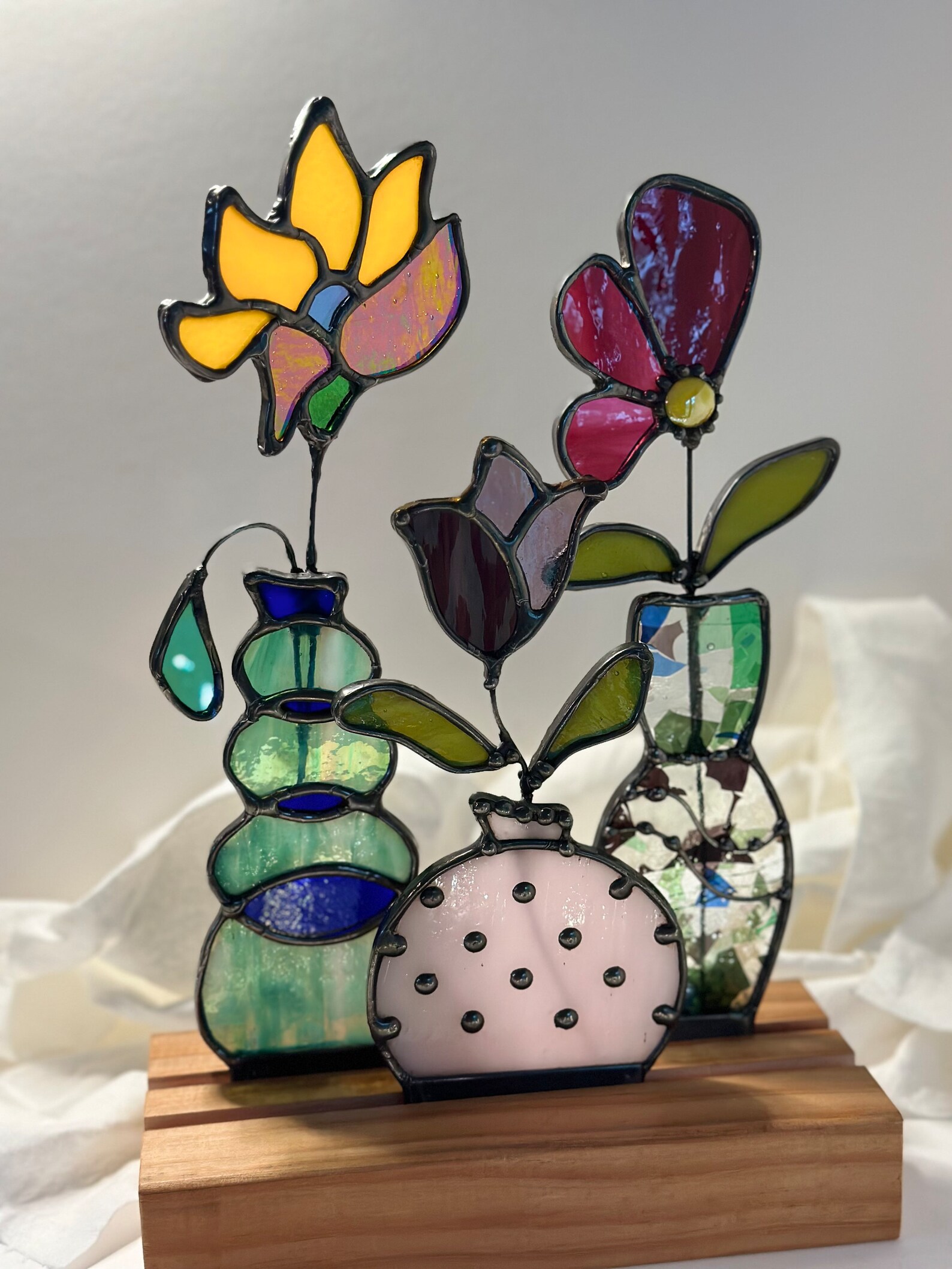 Digital Pattern - 3 Stained Glass Spring Flower Vases With Removable ...