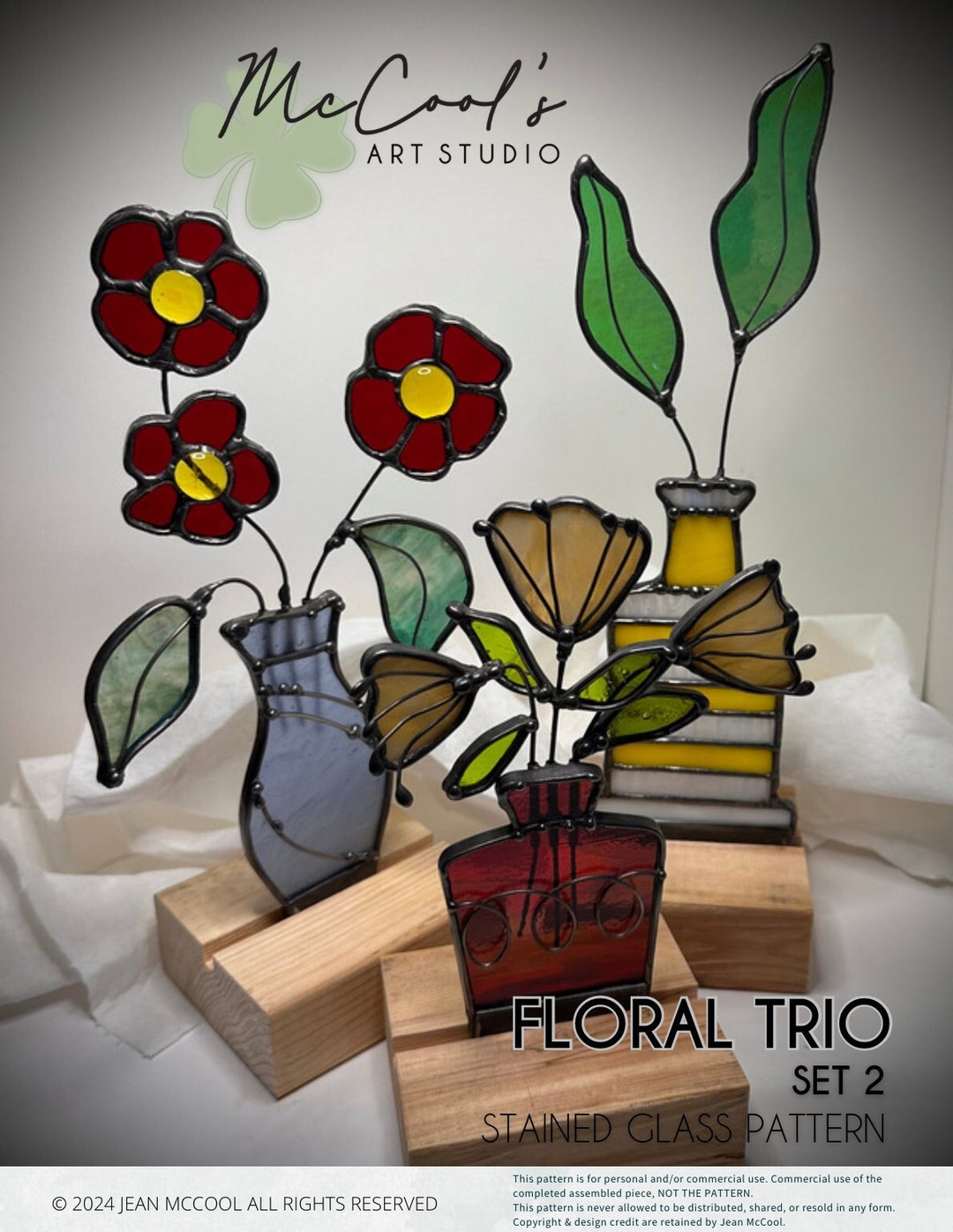 Digital Pattern - 3 Stained Glass Spring Flower Vases With Removable ...