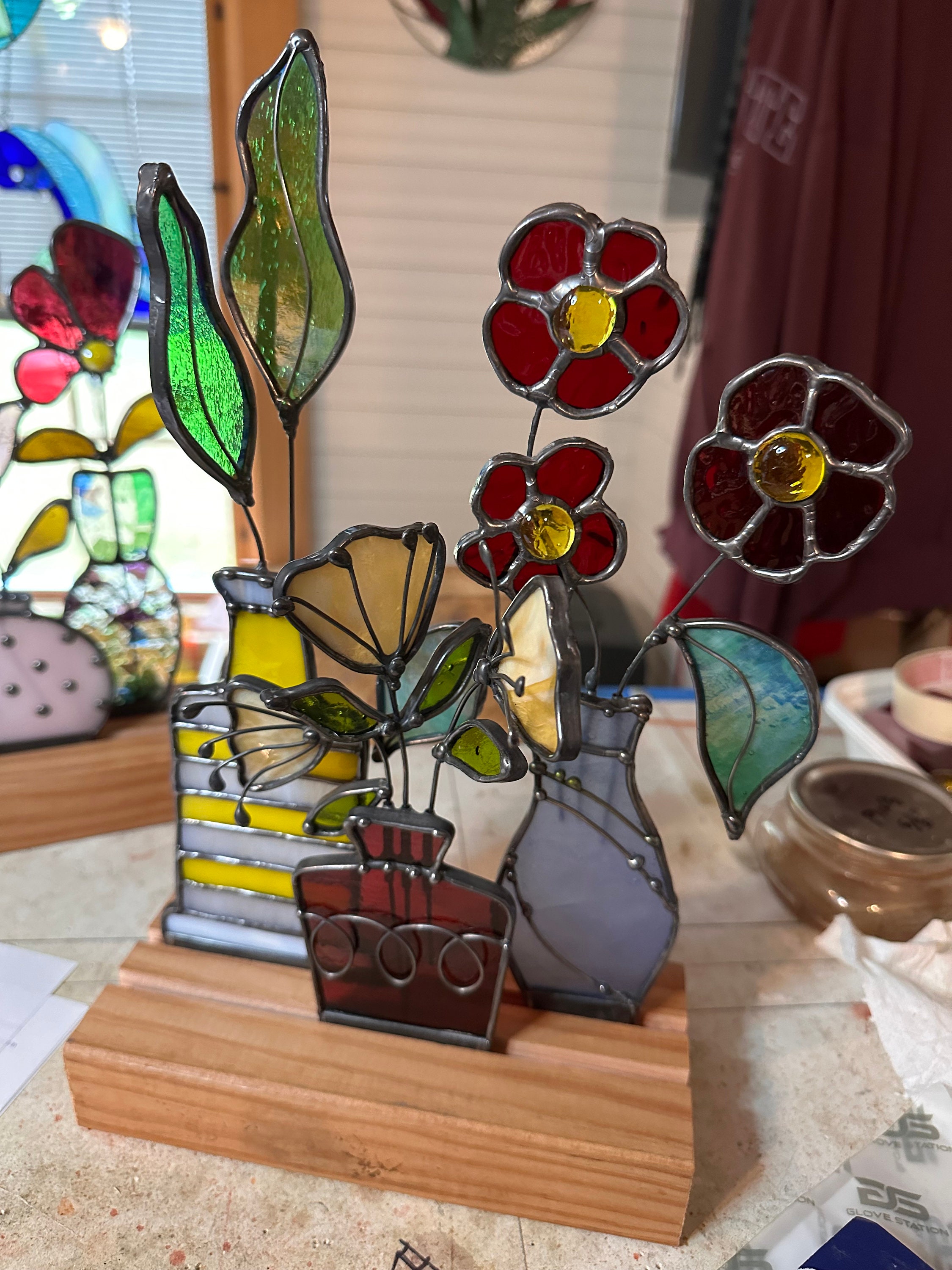 Digital Pattern - 3 Stained Glass Spring Flower Vases With Removable ...