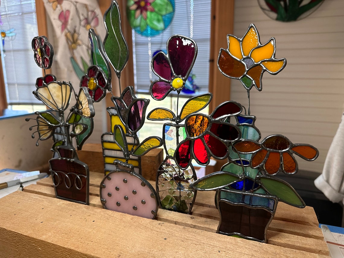 Digital Pattern - 3 Stained Glass Spring Flower Vases With Removable ...