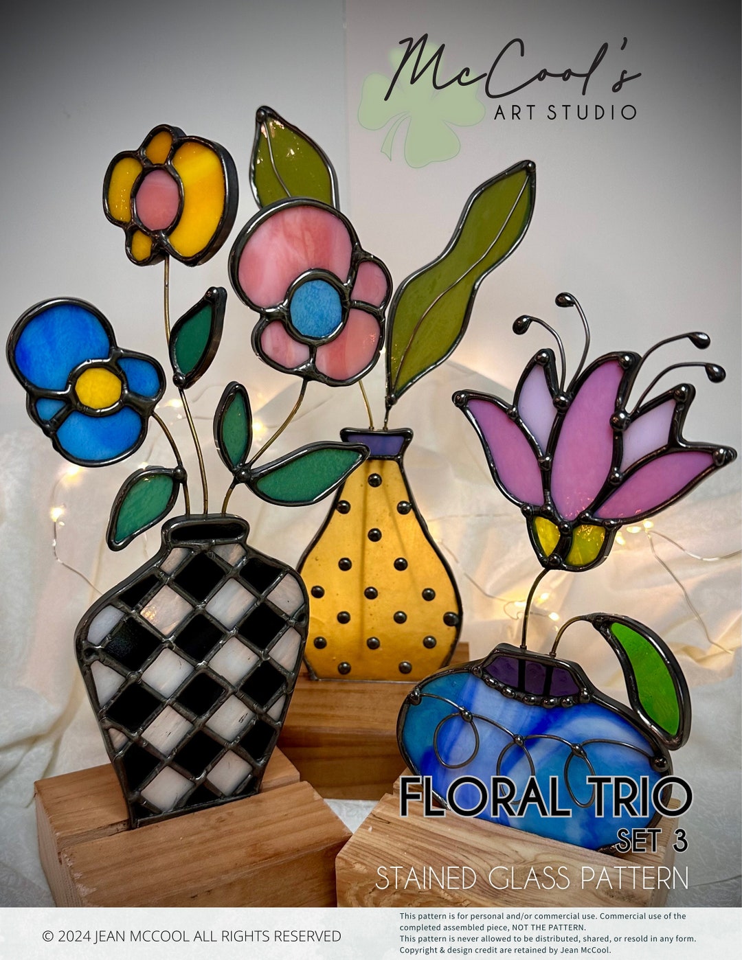 Digital Pattern - 3 Stained Glass Spring Flower Vases With Removable ...