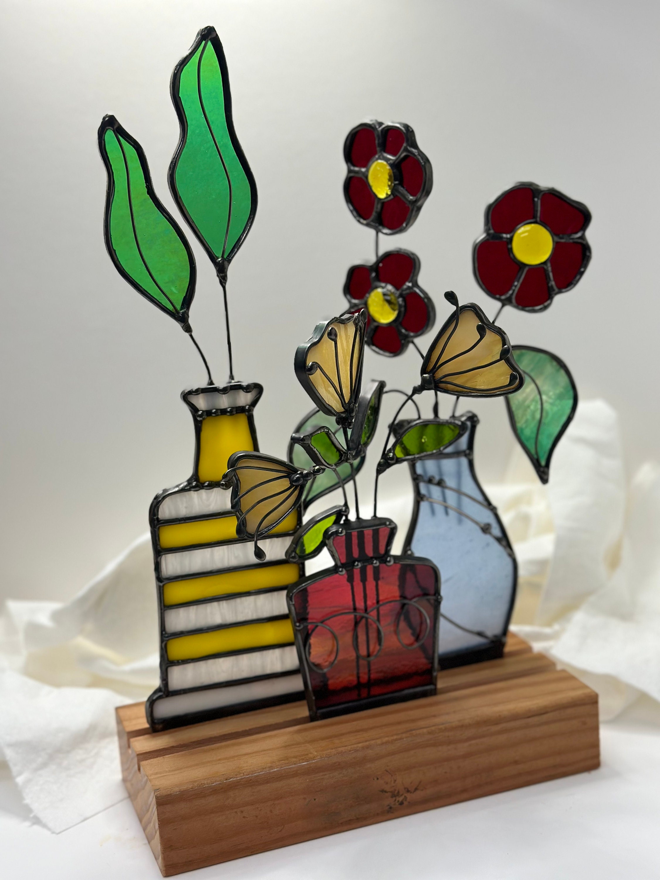 Digital Pattern - 3 Stained Glass Spring Flower Vases With Removable ...