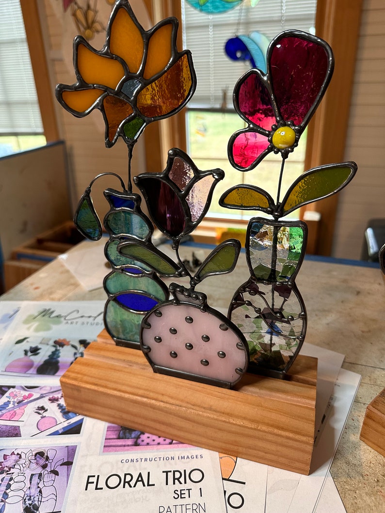 Digital Pattern - 3 Stained Glass Spring Flower Vases With Removable ...