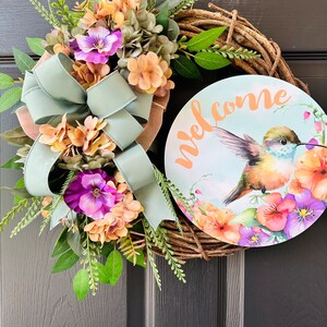 Hummingbird Wreath for Front Door, Summer Floral Wreath, Hummingbird ...