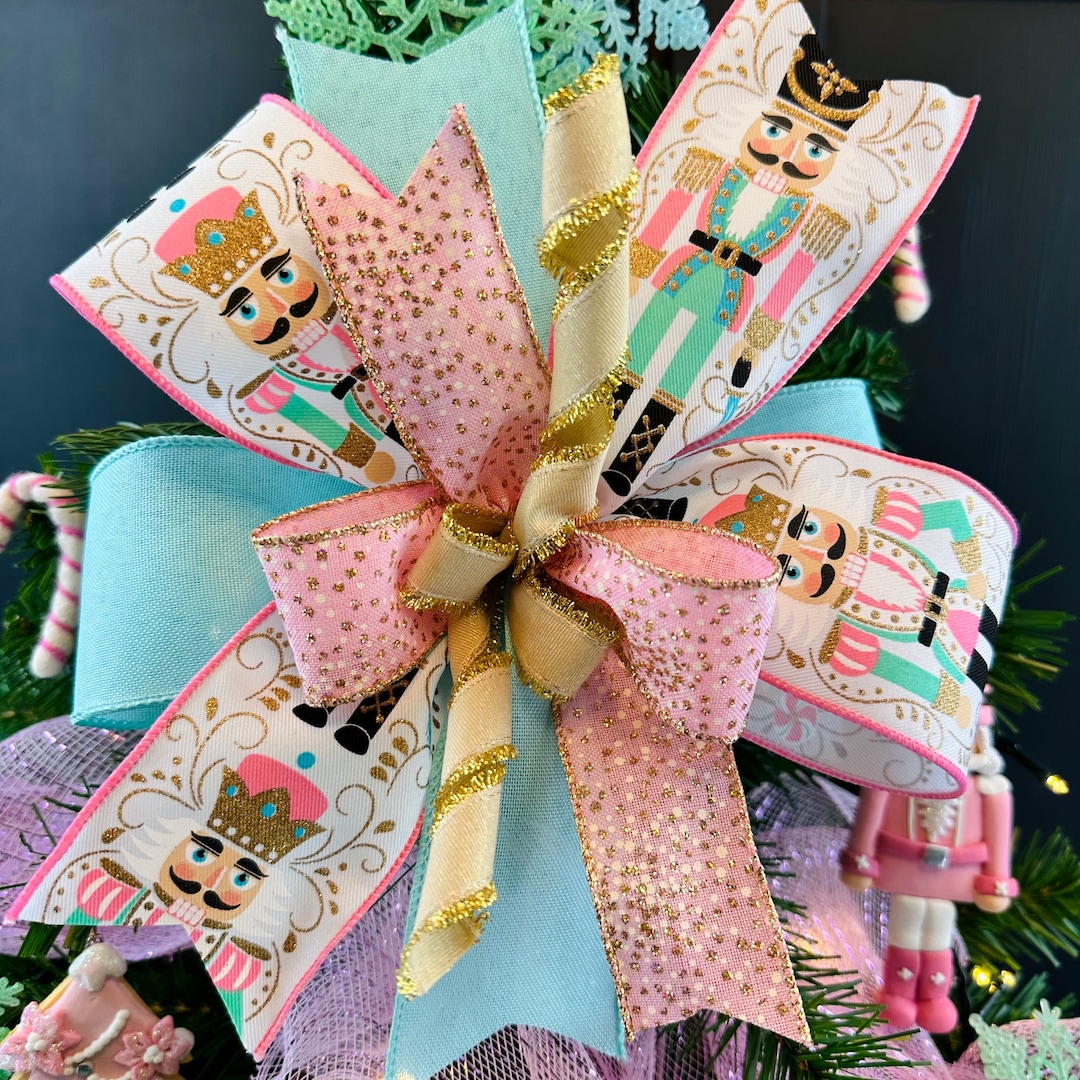Christmas Nutcracker Bow, Christmas Nutcracker Decor, Handmade Pastel Christmas Bow, Nutcracker ...