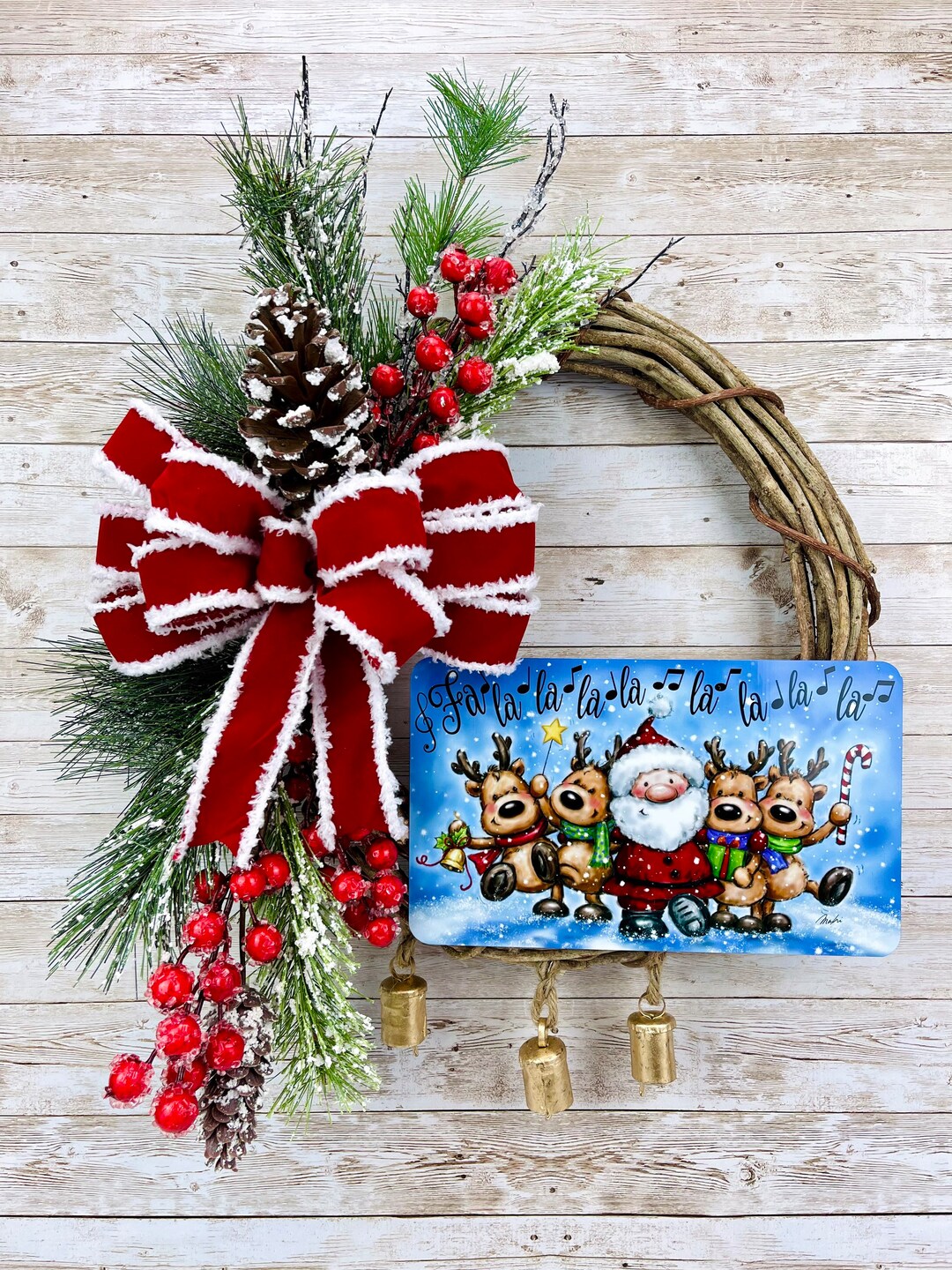 Santa and Reindeer Wreath, Christmas Door, Christmas Mantle, Santa ...