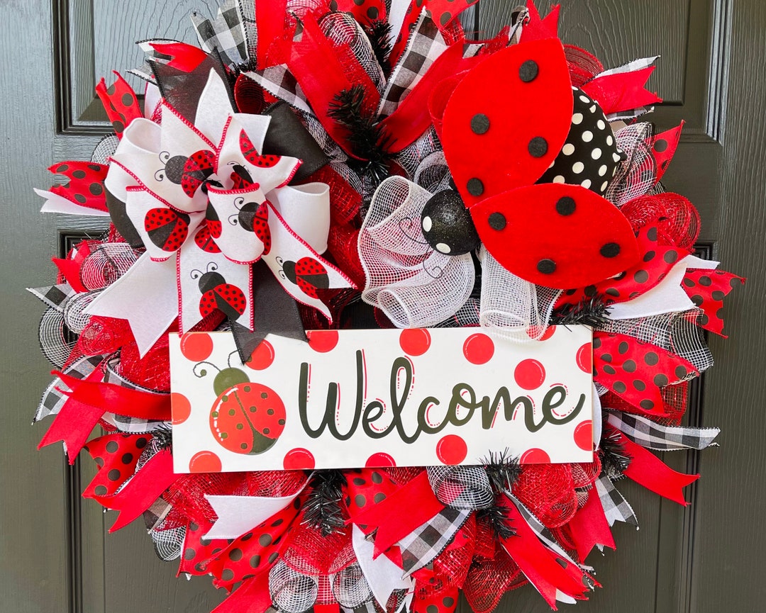 Ladybug Wreath, Cute Ladybug Door Decor, Ladybug Lover Gift, Black and ...