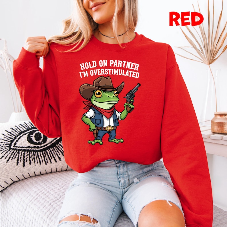 Hold on Partner I'm Overstimulated Sweatshirt, Cowboy Frog Hoodie ...