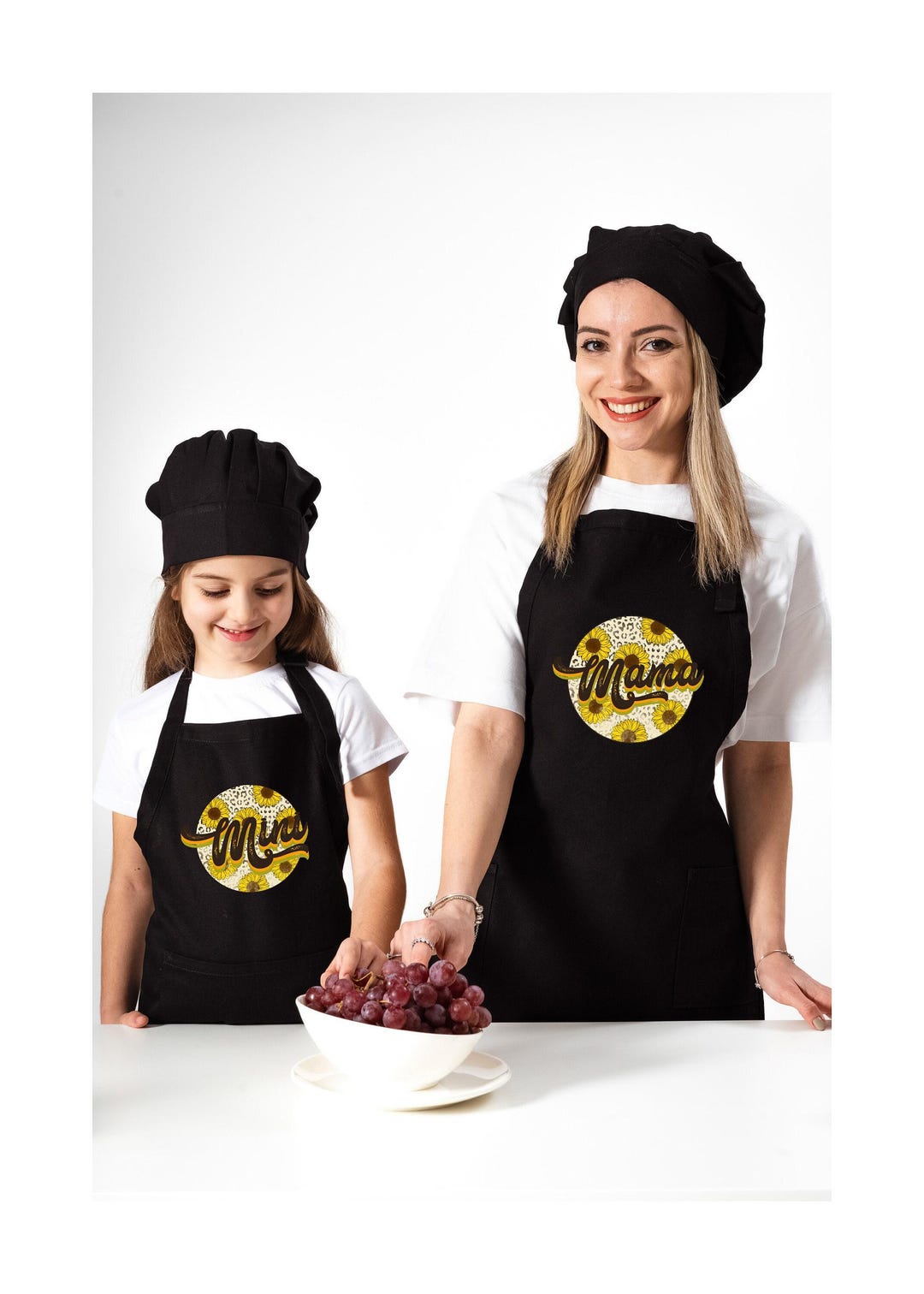 Mama and Mini Chef Apron Set With Hat: Matching Mother Daughter Kitchen ...