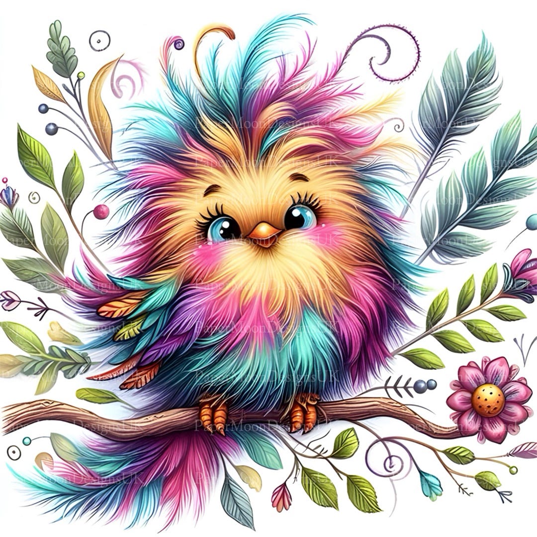 5 Images, Quirky Frazzled Cute Bird Artwork, Digital Files for ...